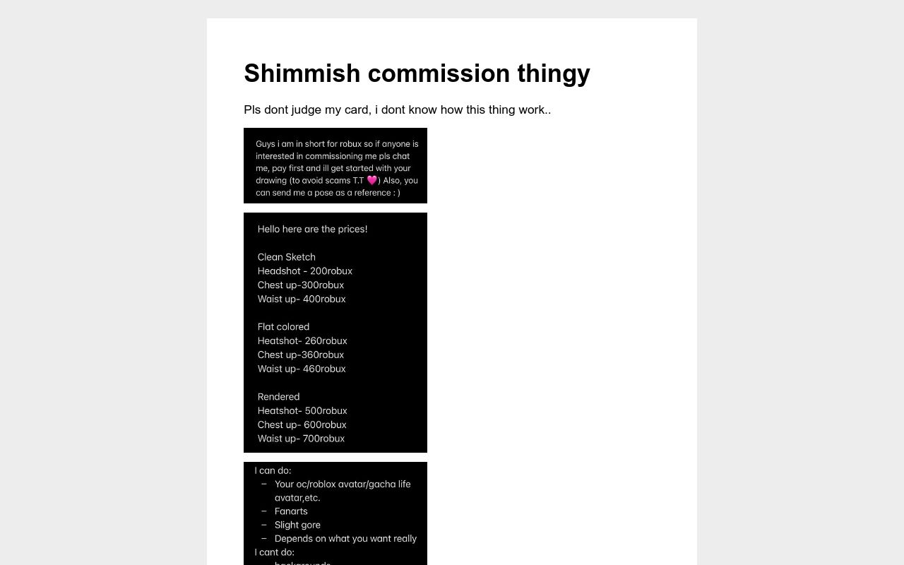 Shimmish commission card